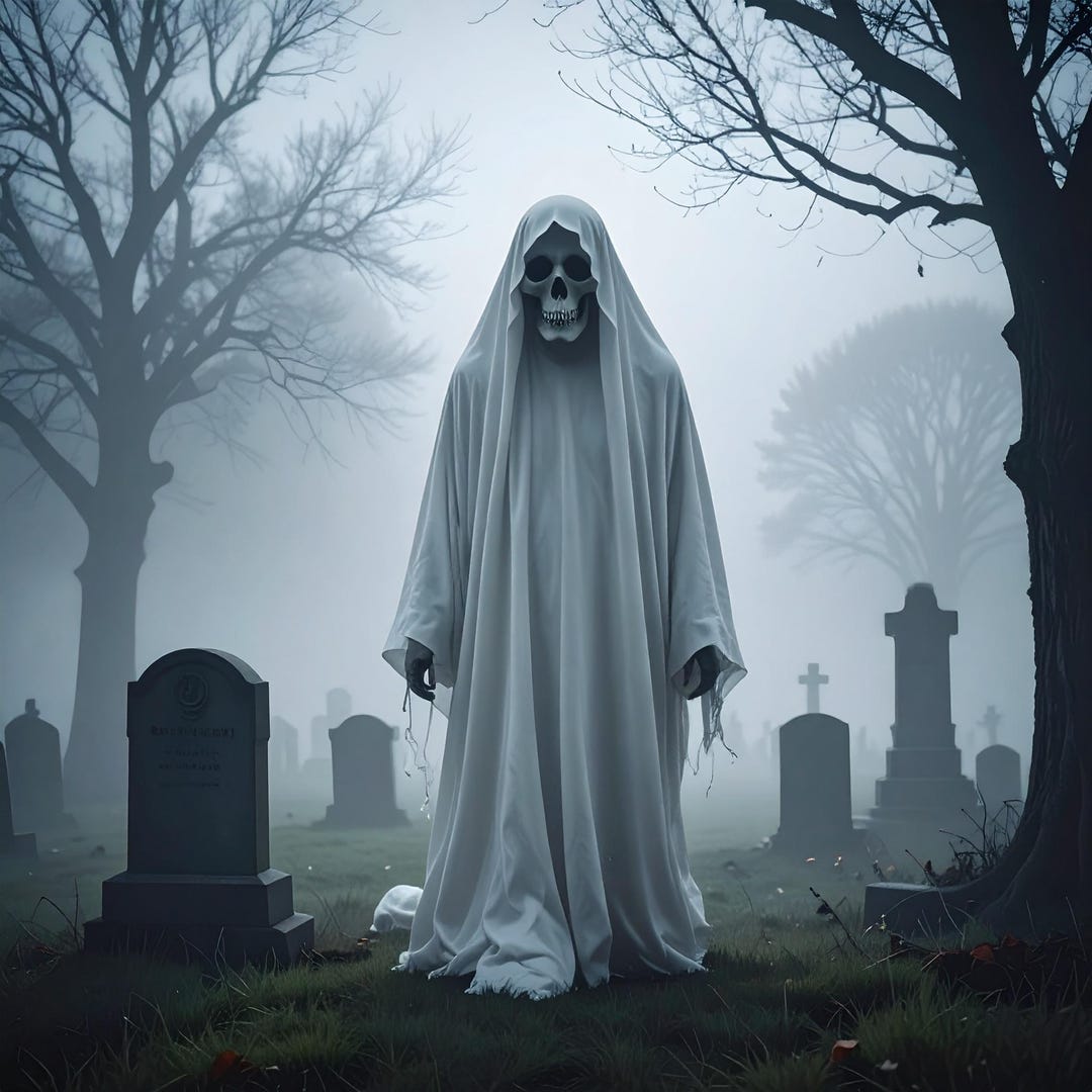 Spooky Ghost in Haunted Cemetery – Halloween Digital Art for Prints ...
