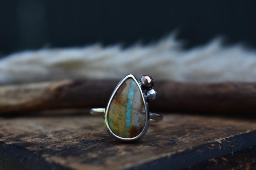 Royston Ribbon Turquoise & Sterling Silver Adjustable Ring - Etsy