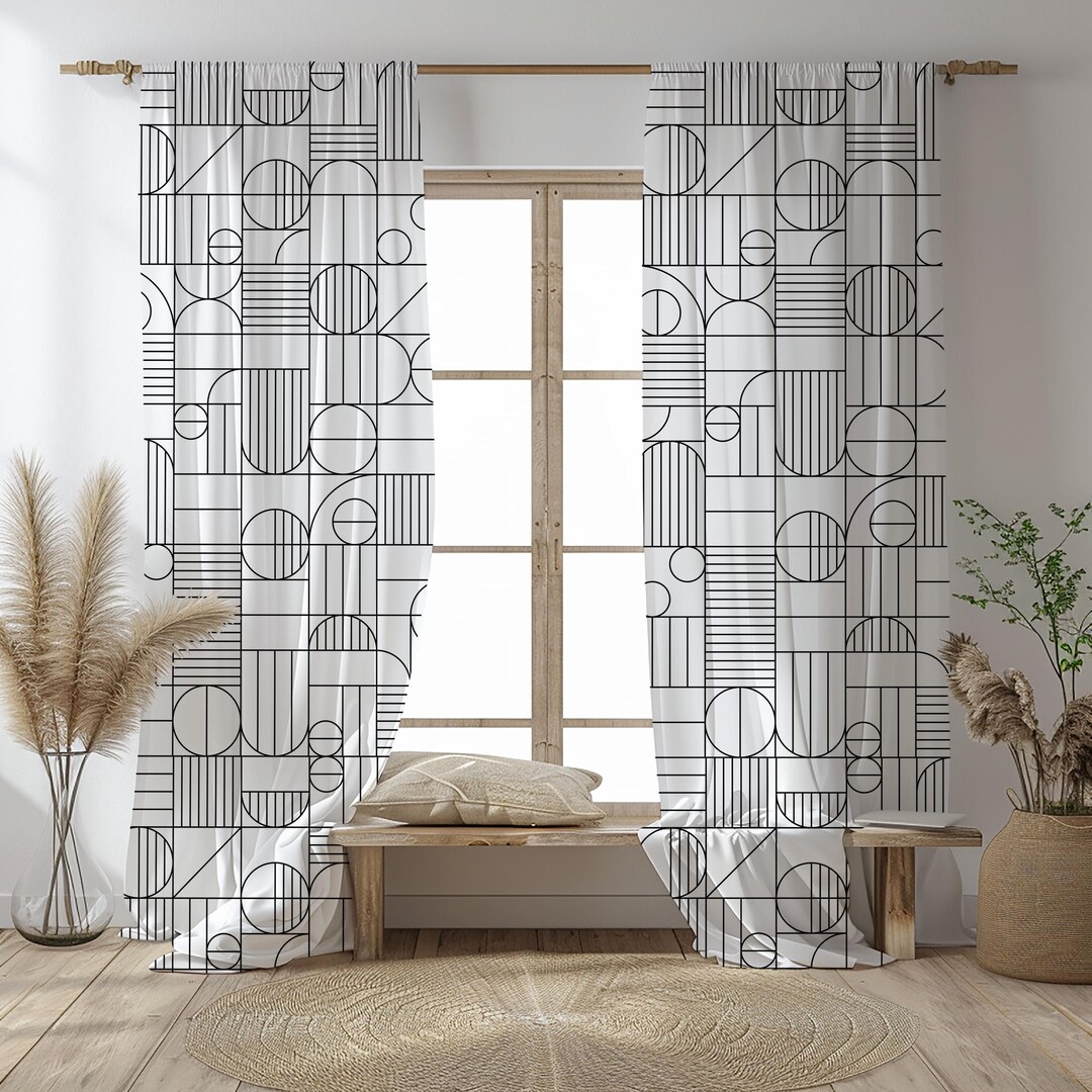 Modern Geometric Line Pattern Curtains – Minimalist Black & White ...