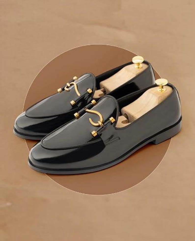 Handmade Black Patent Leather Loafers for Men – Luxury Slip-on Shoes ...