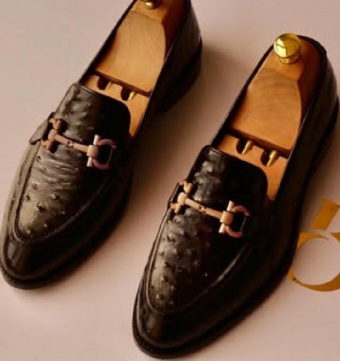 Handmade Ostrich Skin Penny Loafers: Exotic Design Two-tone Leather ...