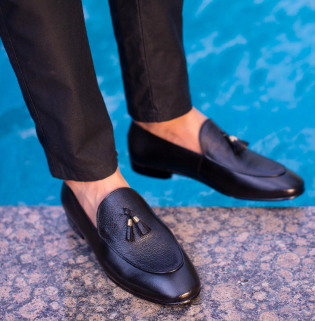 Bespoke Pure Handmade Black Color Genuine Leather Tassel- Slip on ...