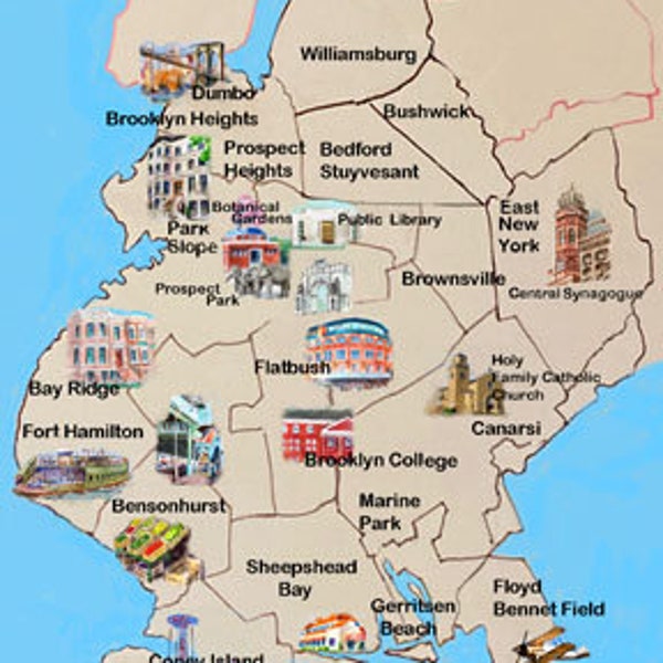 Illustrated Map of Brooklyn - Etsy