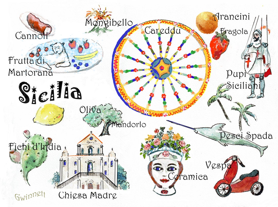 Symbols of Sicily & Italian Names 8.5x11 Inches Print - Etsy