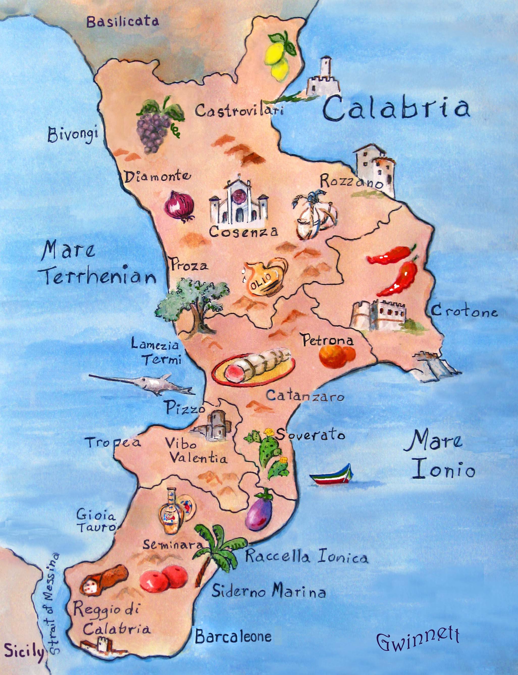 Mapa de Calabria 8.5x11 en . Gráfico gratuito de historia | Etsy
