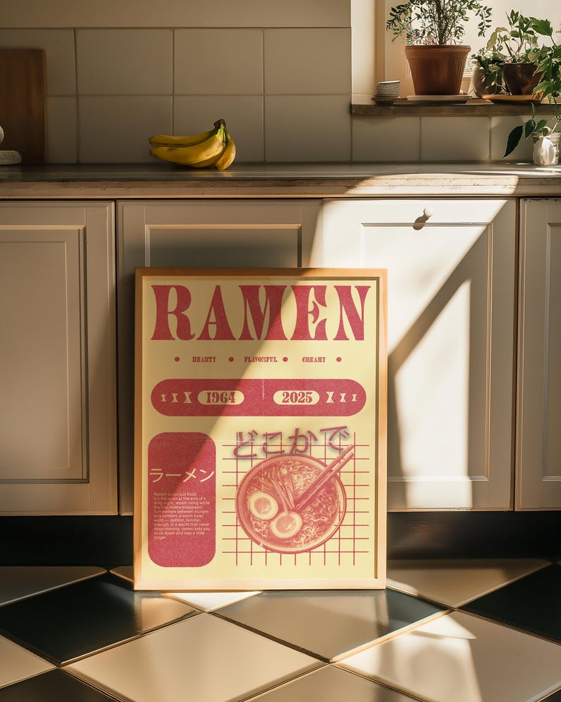 Ramen Japanese Digital Poster | Retro Food Illustration | Printable ...