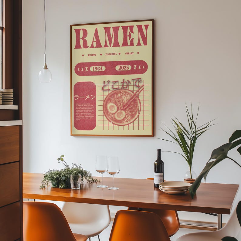 Ramen Japanese Digital Poster | Retro Food Illustration | Printable ...