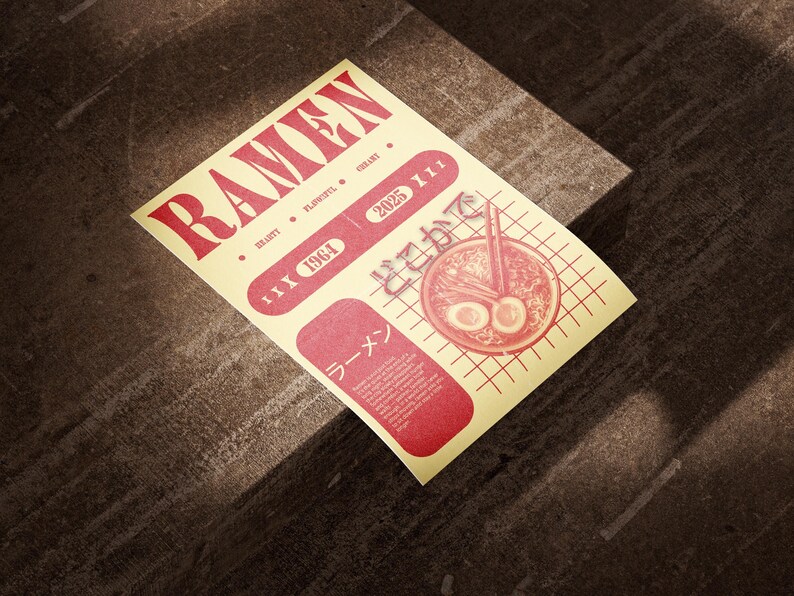 Ramen Japanese Digital Poster | Retro Food Illustration | Printable ...