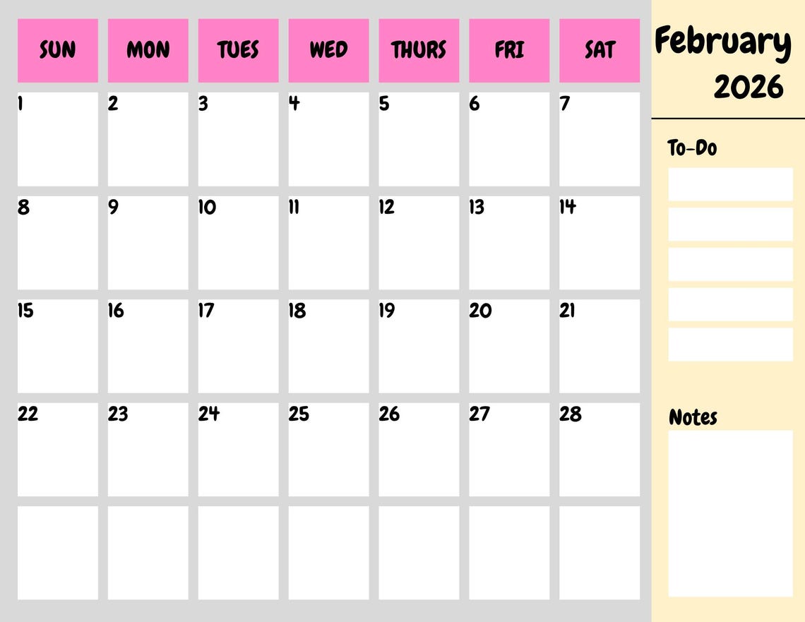 2026 Calendar Printable: Colorful Monthly Planner With To-do List (PDF ...