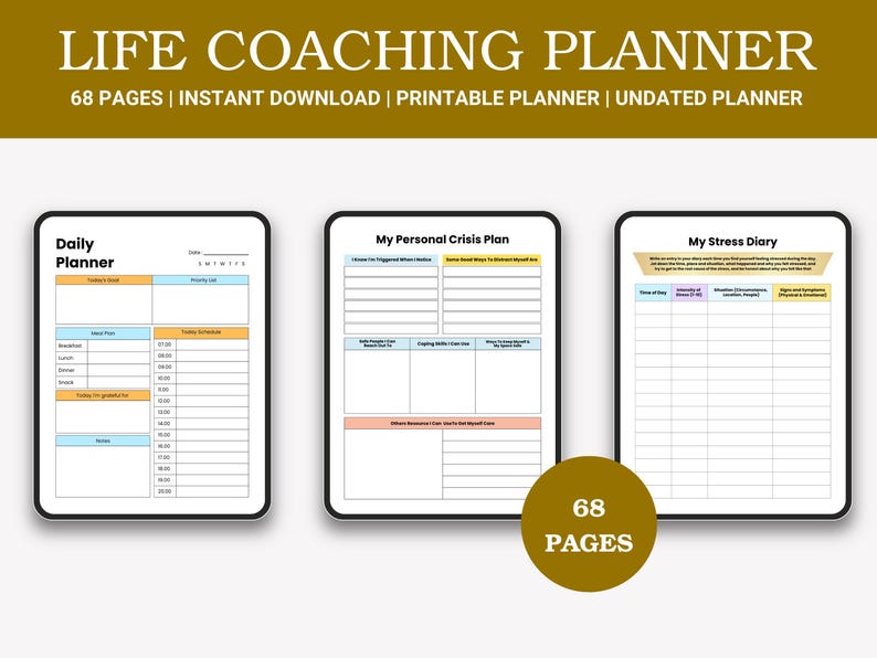 Coaching Planner Printable: Wellness Worksheet Bundle, Self-love Guide ...
