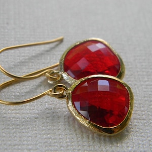 Ruby Earrings Ruby Red Dangle Earrings in Gold Bridesmaid - Etsy