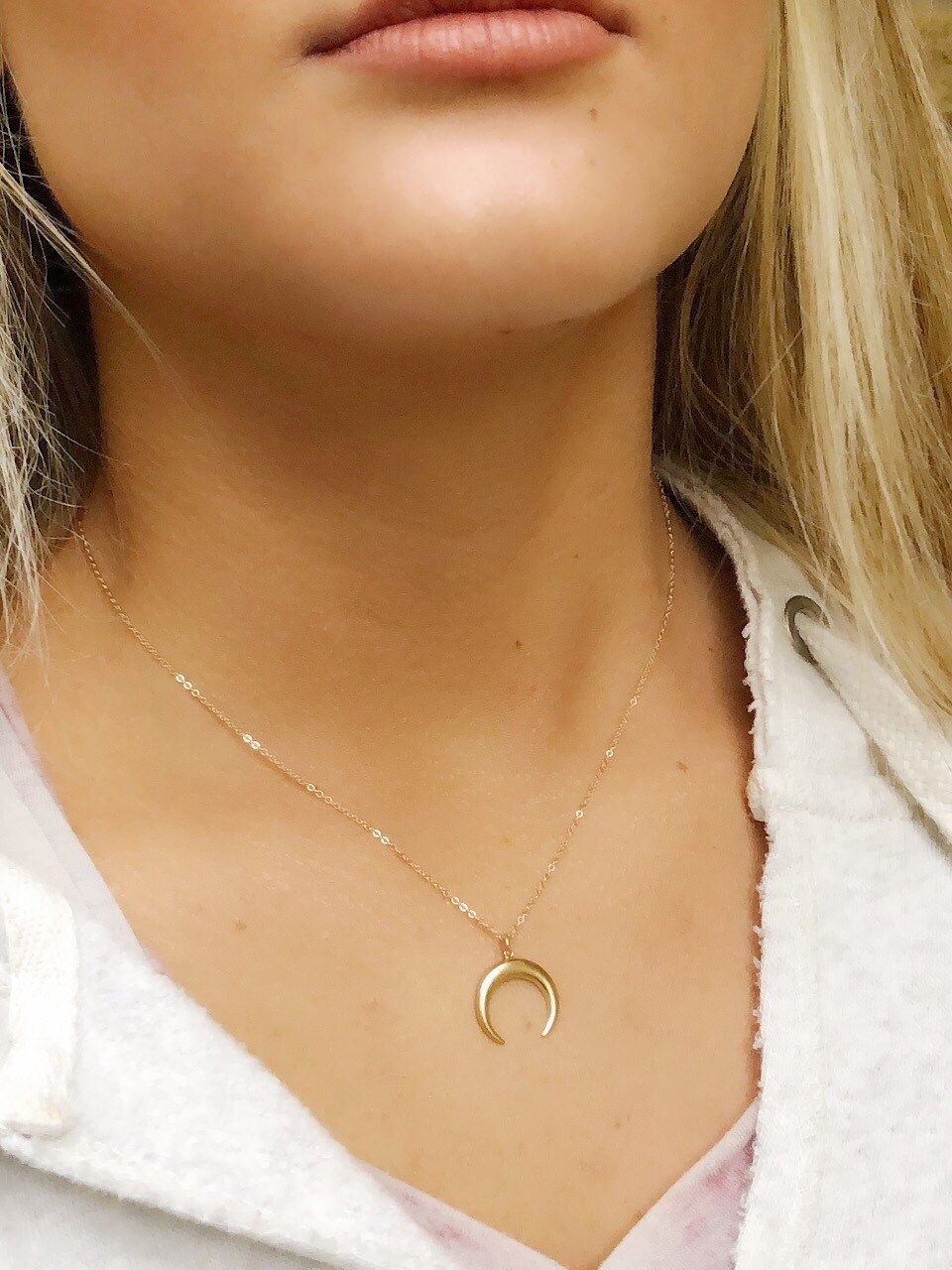 Gold Horn Necklace. Gold Crescent Necklace. Gold Double Horn - Etsy