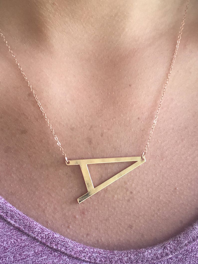 Rose Gold Sideways Initial Necklace Large Initial Necklace - Etsy