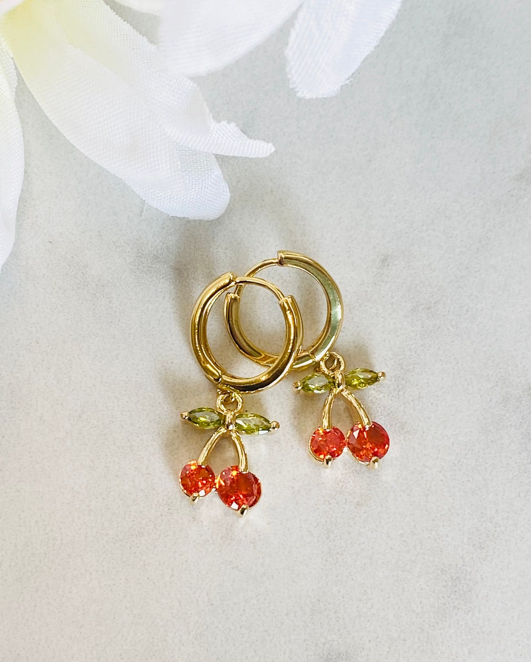 Cherry Dangle Earrings Dainty Huggie Hoop Cherry Earrings Cute Gold ...