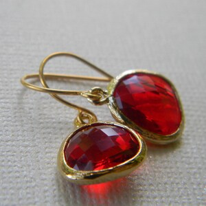 Ruby Earrings Ruby Red Dangle Earrings in Gold Bridesmaid - Etsy