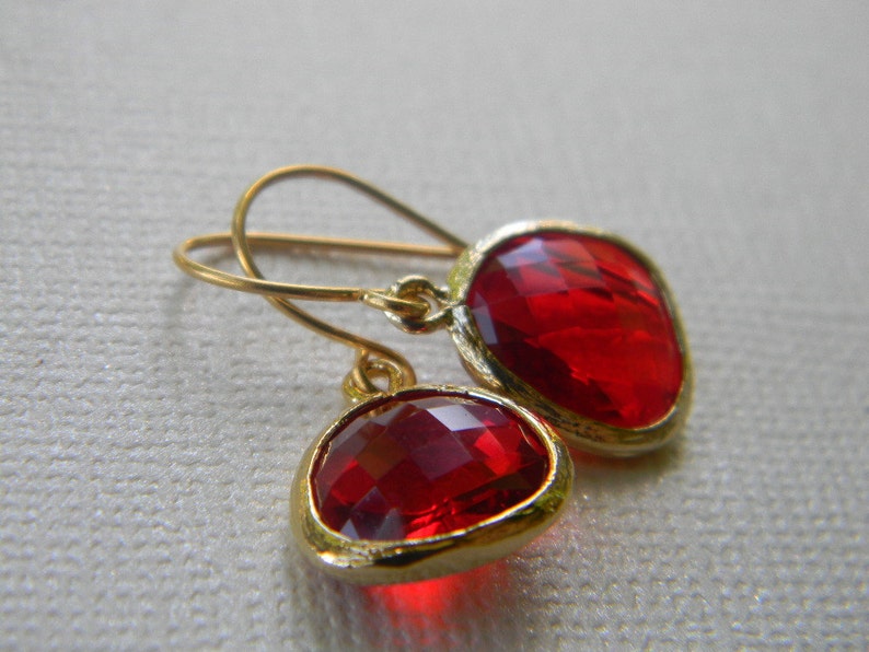 Ruby Earrings Ruby Red Dangle Earrings in Gold Bridesmaid - Etsy