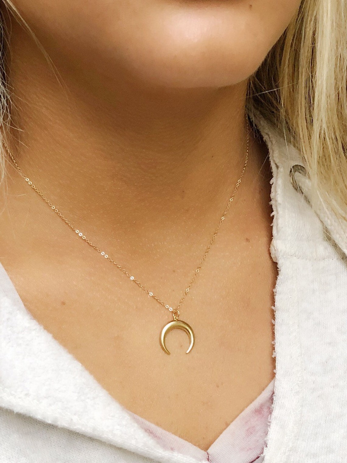 Gold Horn Necklace. Gold Crescent Necklace. Gold Double Horn - Etsy