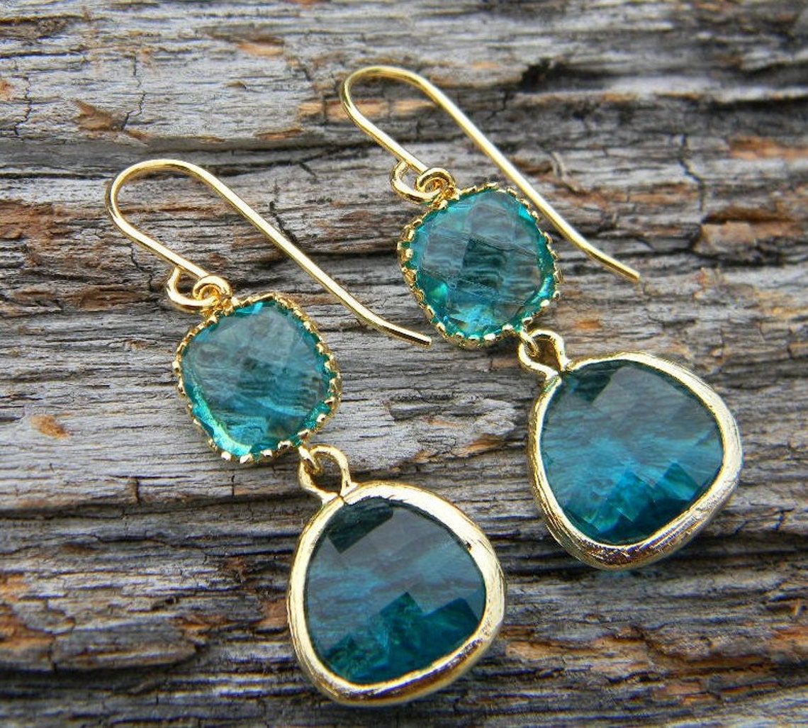 Green Earrings-bridesmaid Earrings-sea Glass Green and Gold - Etsy