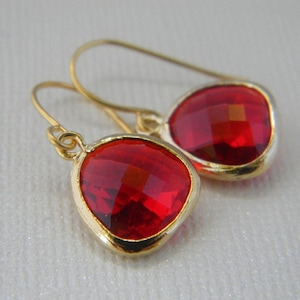 Ruby Earrings Ruby Red Dangle Earrings in Gold Bridesmaid - Etsy