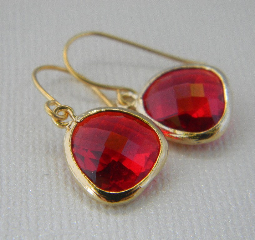 Ruby earrings Ruby Red Dangle Earrings in Gold Bridesmaid | Etsy