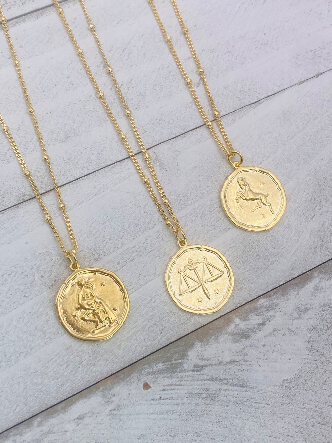 Gold Zodiac Necklace, Jewelry Gift, Zodiac Coin Necklace, Gold Zodiac ...
