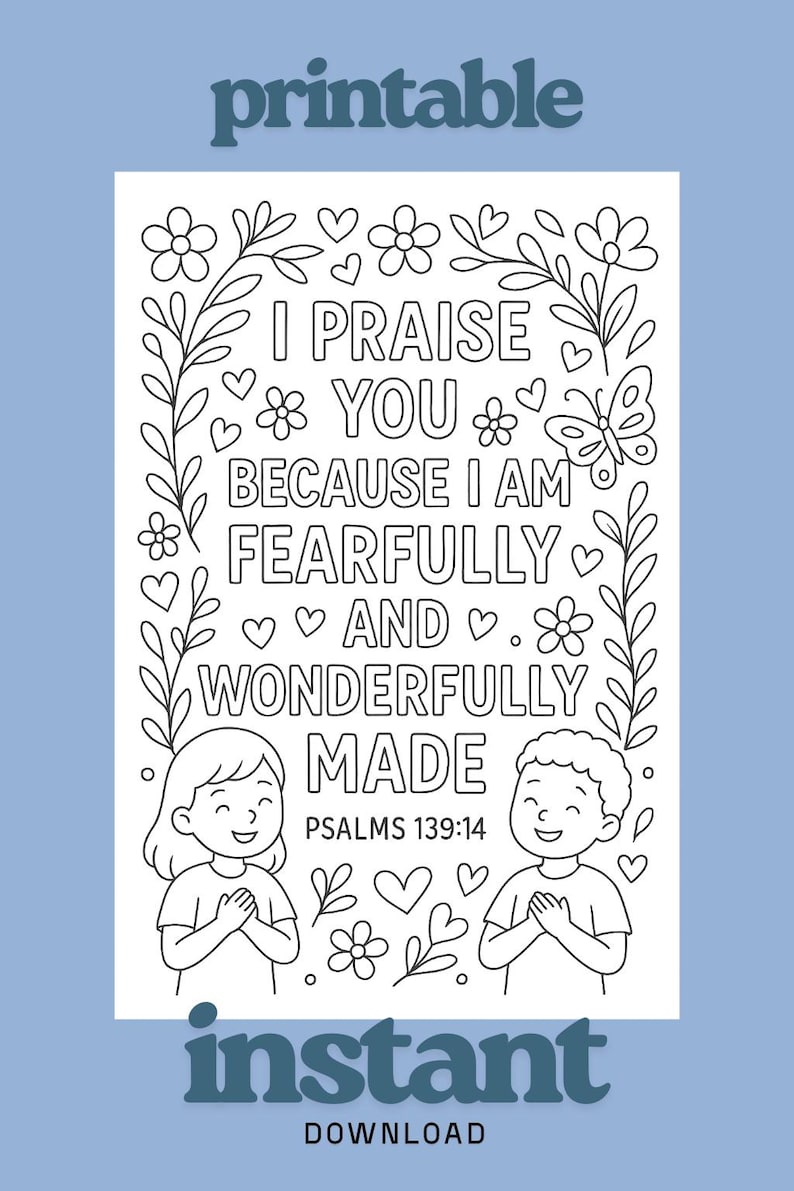 Psalm 139:14 Coloring Page - Etsy