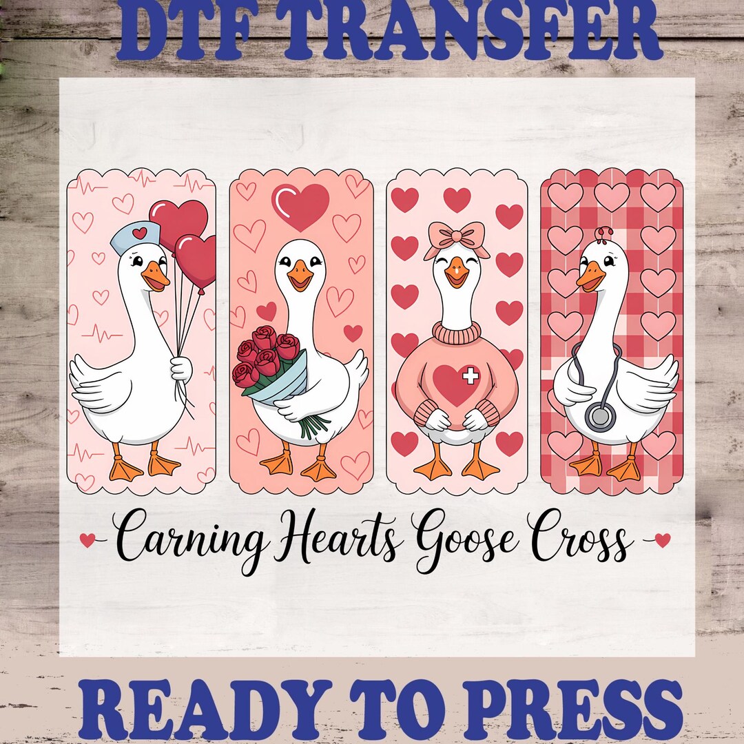 Caring Hearts Goose Cross DTF Transfer - Valentines Day, Ready to Press ...