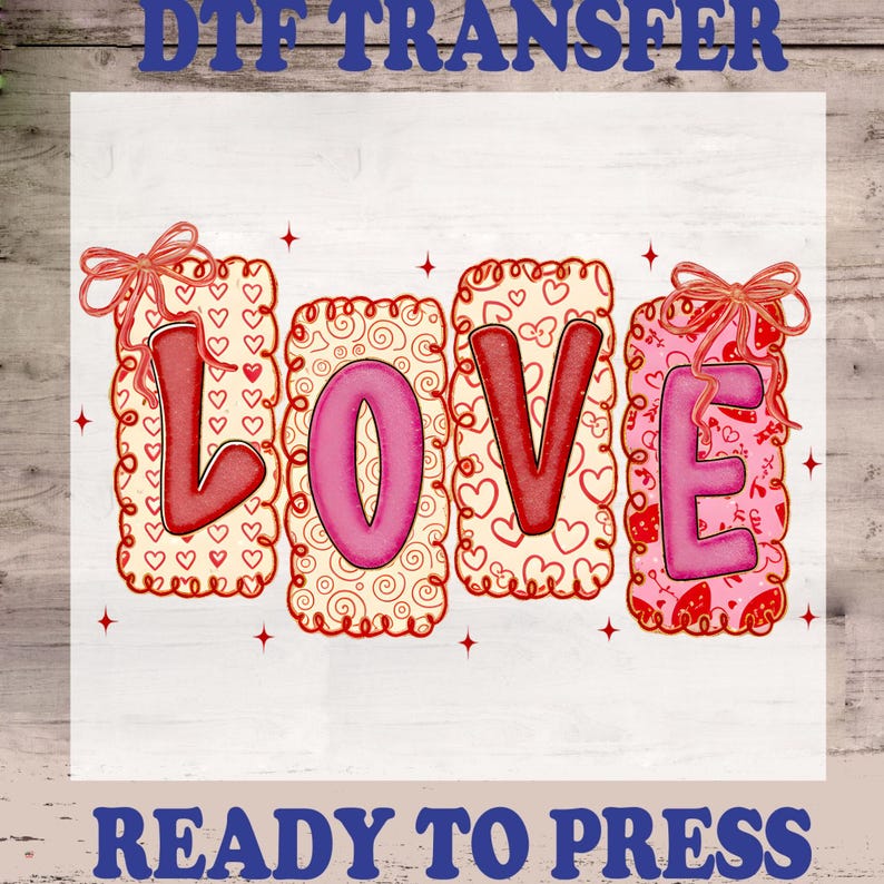 Preppy Love Valentine DTF Transfer - Glitter Effect - Retro Pink Heart ...