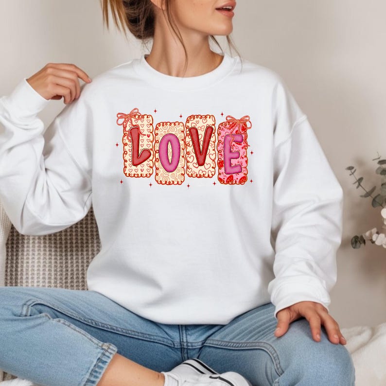 Preppy Love Valentine DTF Transfer - Glitter Effect - Retro Pink Heart ...