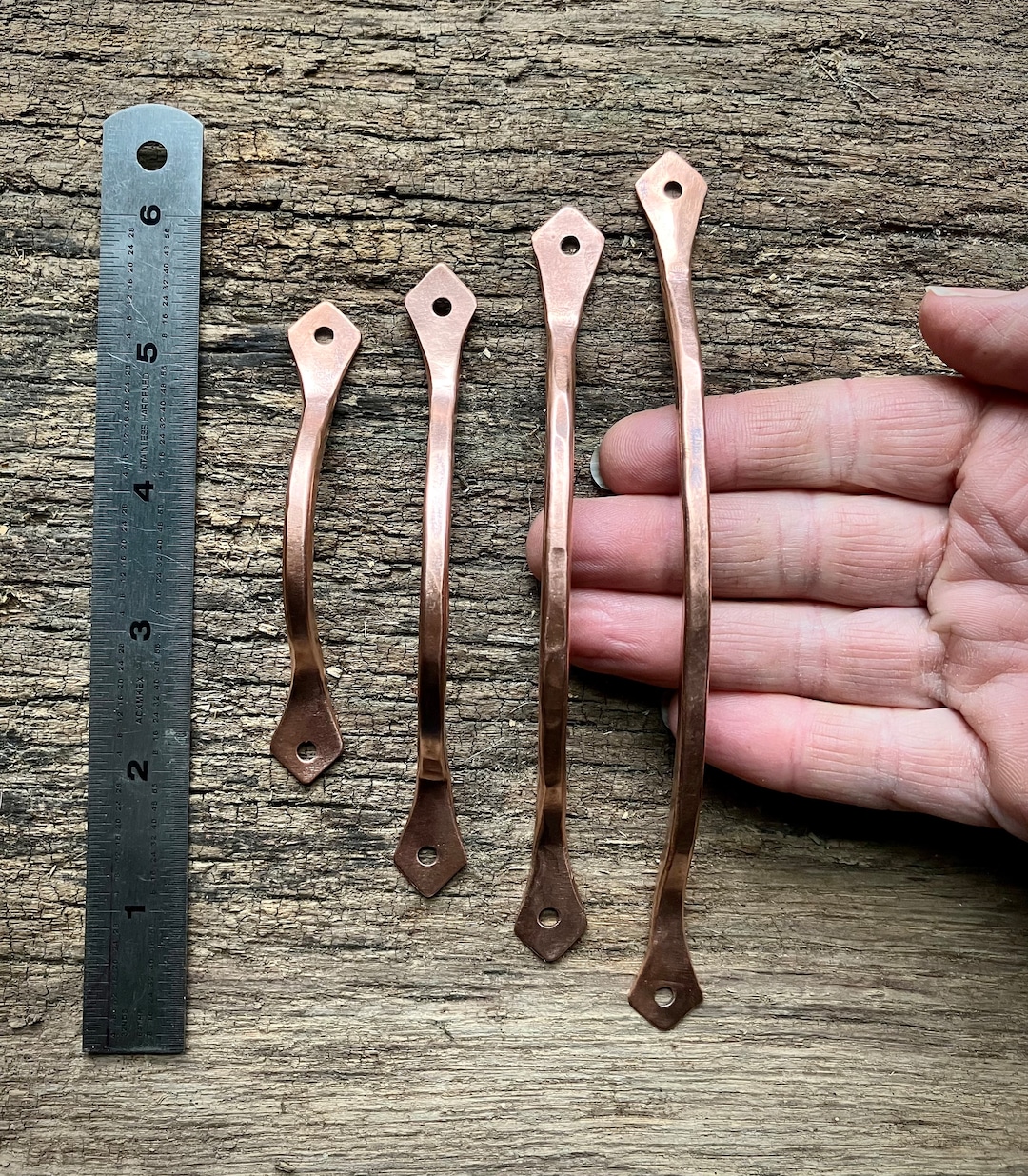 Hand Forged Solid Copper Drawer Pulls, Handles. Hammered Round Style ...