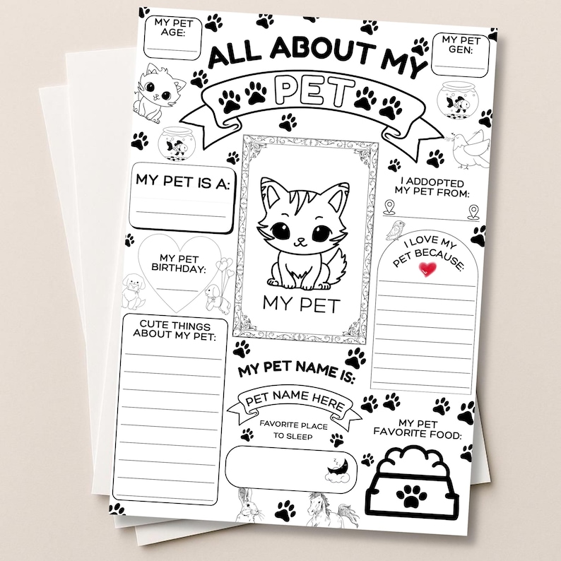 All About My Pet Worksheet, Kids Pet Activity Sheet, Printable Animal ...