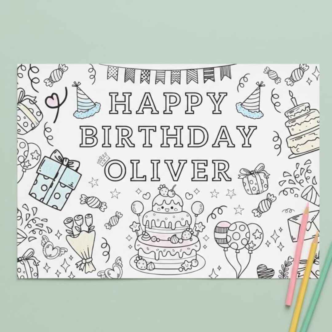 Editable Birthday Coloring Placemat for Kids, Custom, Party Activity ...