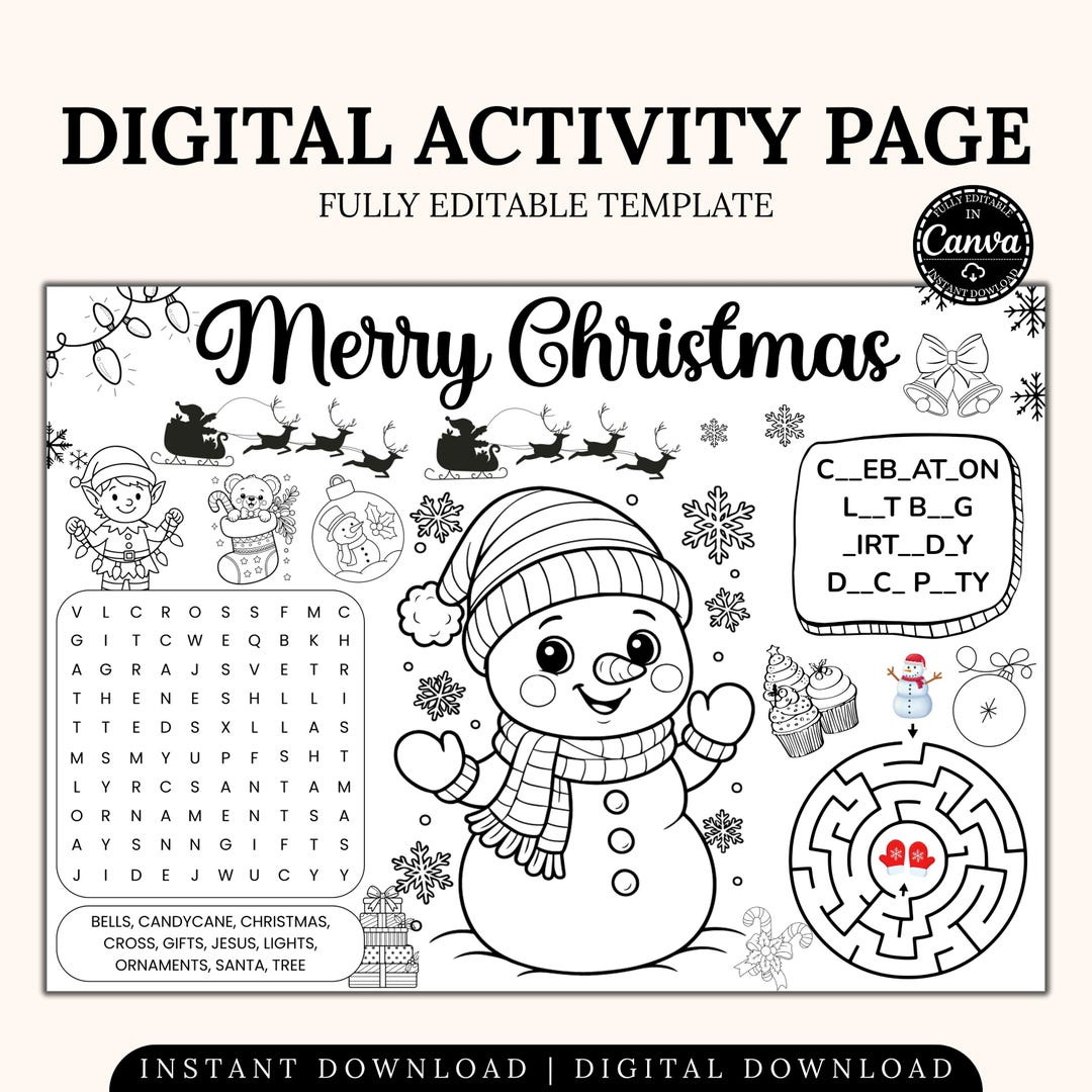 Christmas Placemats Printable and Editable, Festive Holiday Activity ...