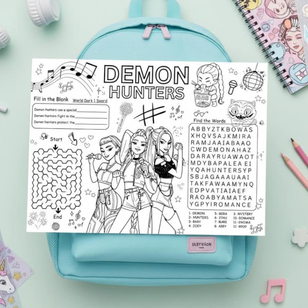 K-pop Demon Hunters Placemat, Printable Activity Sheet, Word Search ...