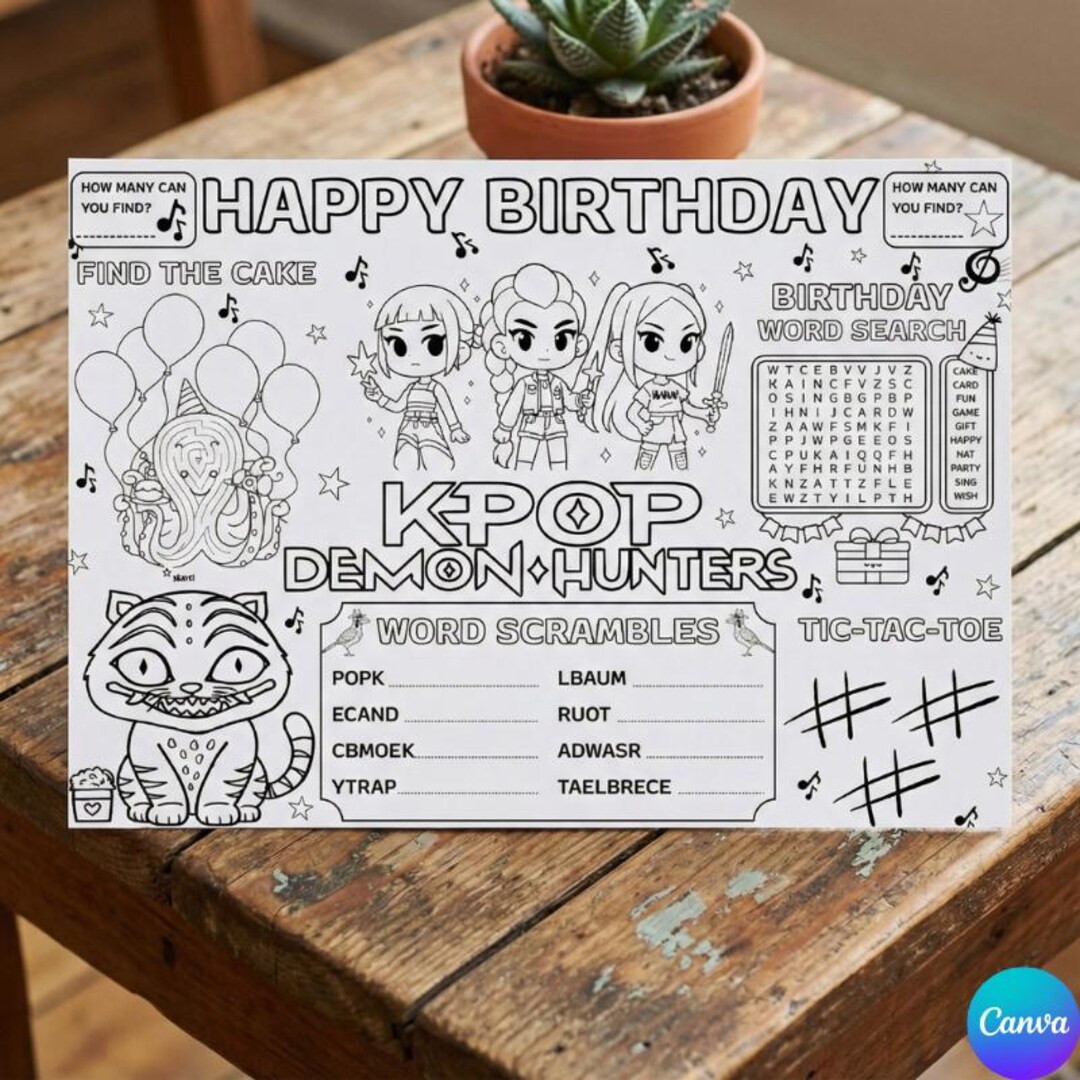 K-pop Demon Hunters Birthday Activity Page for Kids, Word Search ...