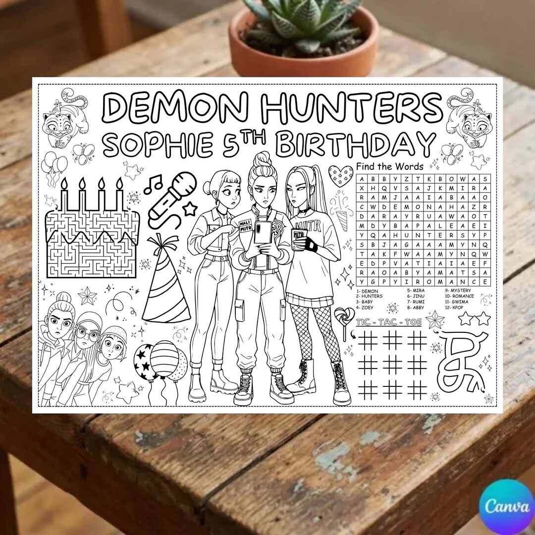 Personalized K-pop Demon Hunters Birthday Activity Sheet, Huntrix Theme ...