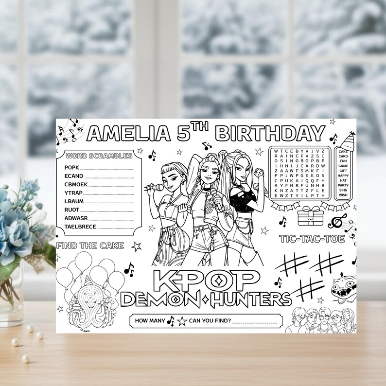 K-pop Demon Hunters Birthday Activity Mat, Huntrix Theme Party Game ...