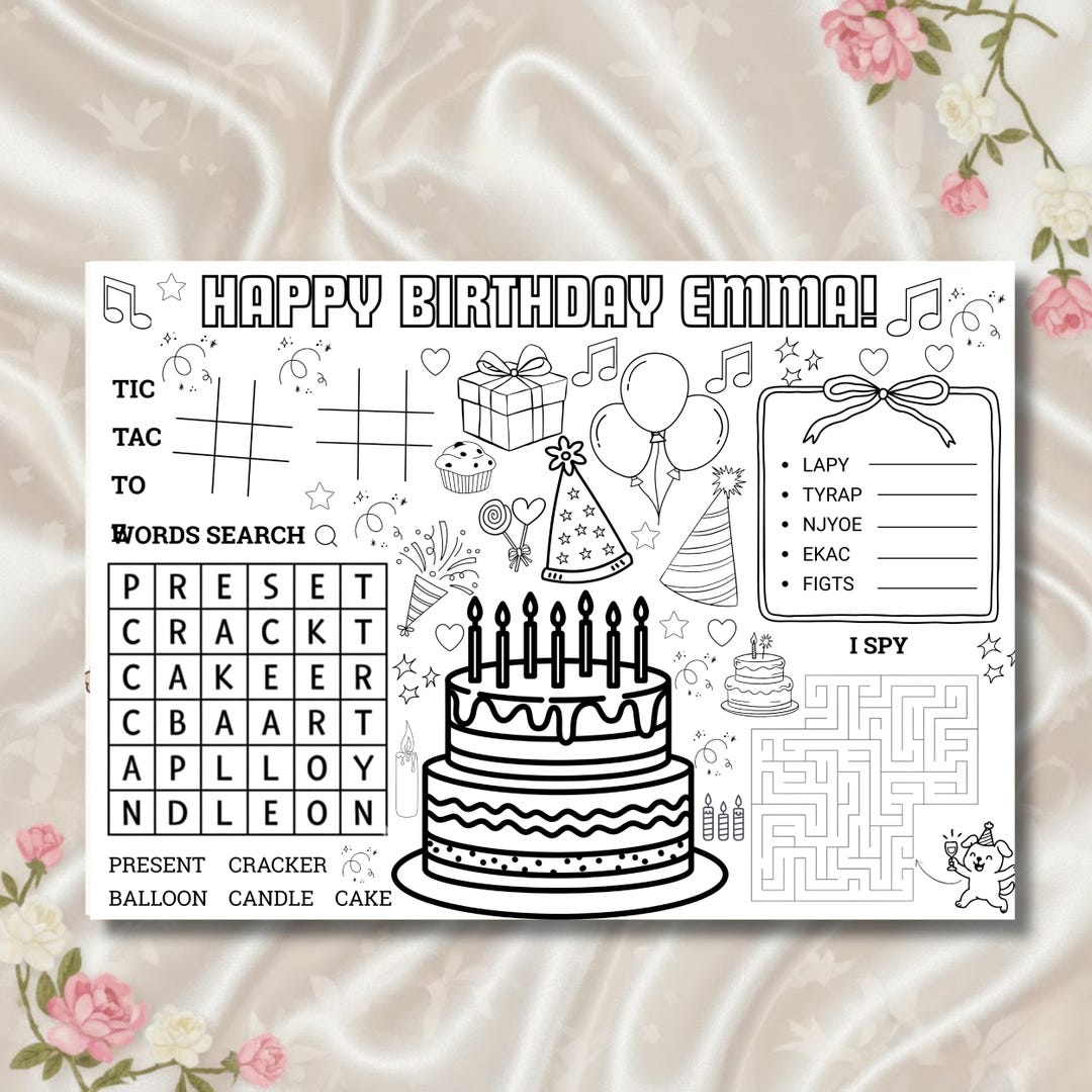 Editable Birthday Coloring Placemat Kids Printable Activity Sheet ...