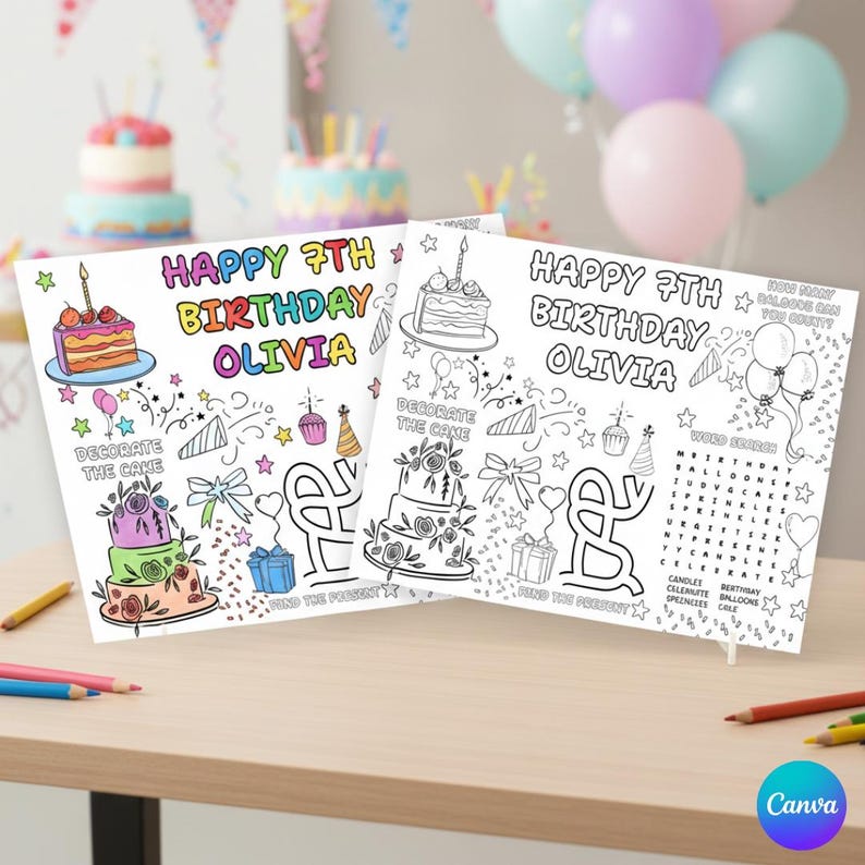Editable Birthday Activity Placemat Canva Template, Printable Kids ...