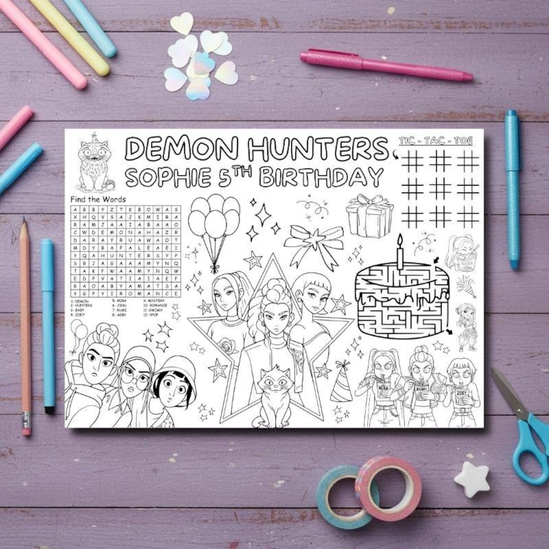 K-pop Demon Hunters Birthday Activity Sheet, Huntrix Theme Party Favor ...