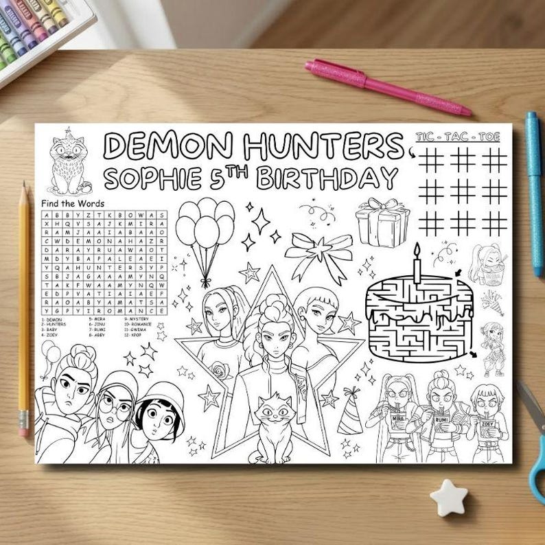 K-pop Demon Hunters Birthday Activity Sheet, Huntrix Theme Party Favor ...
