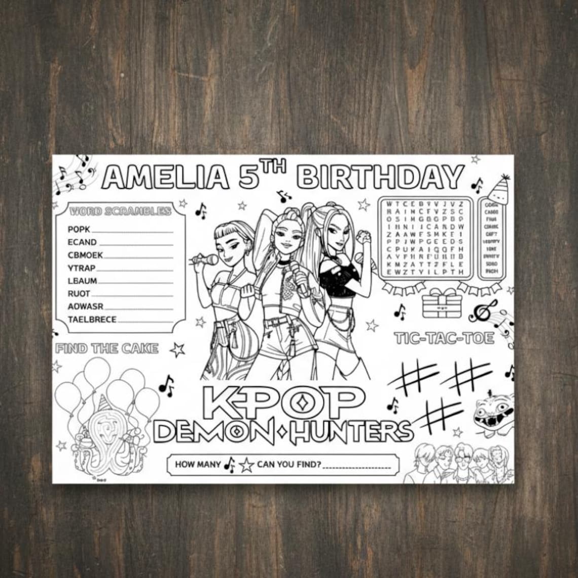 Editable Kpop Girl Party Activity Placemat Printable, Music Fantasy ...
