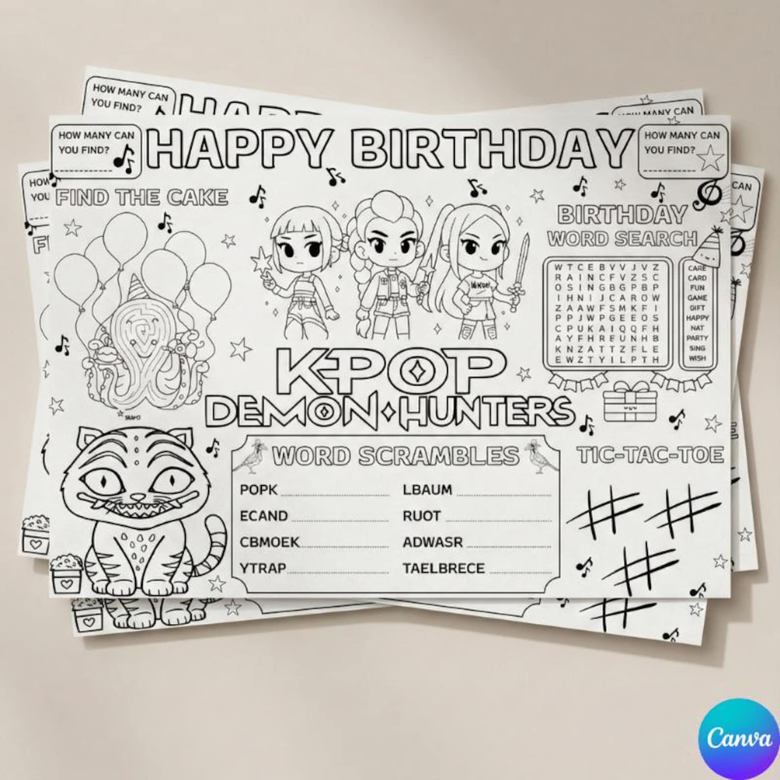 K-pop Demon Hunters Birthday Activity Page for Kids, Word Search ...