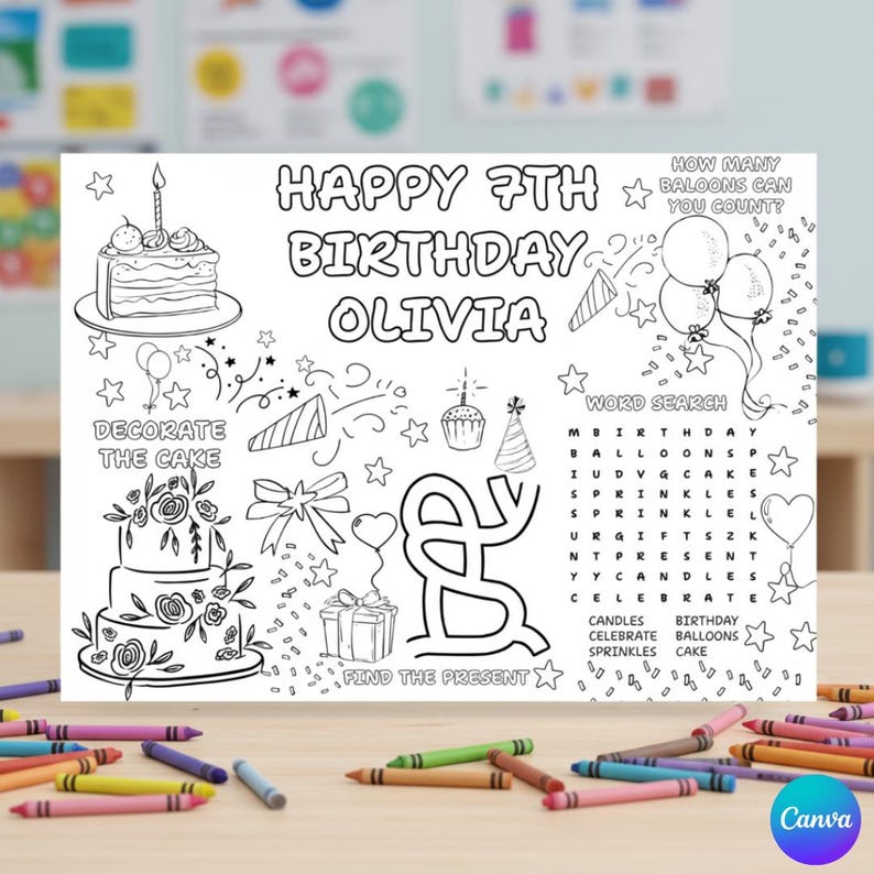 Editable Birthday Activity Placemat Canva Template, Printable Kids ...