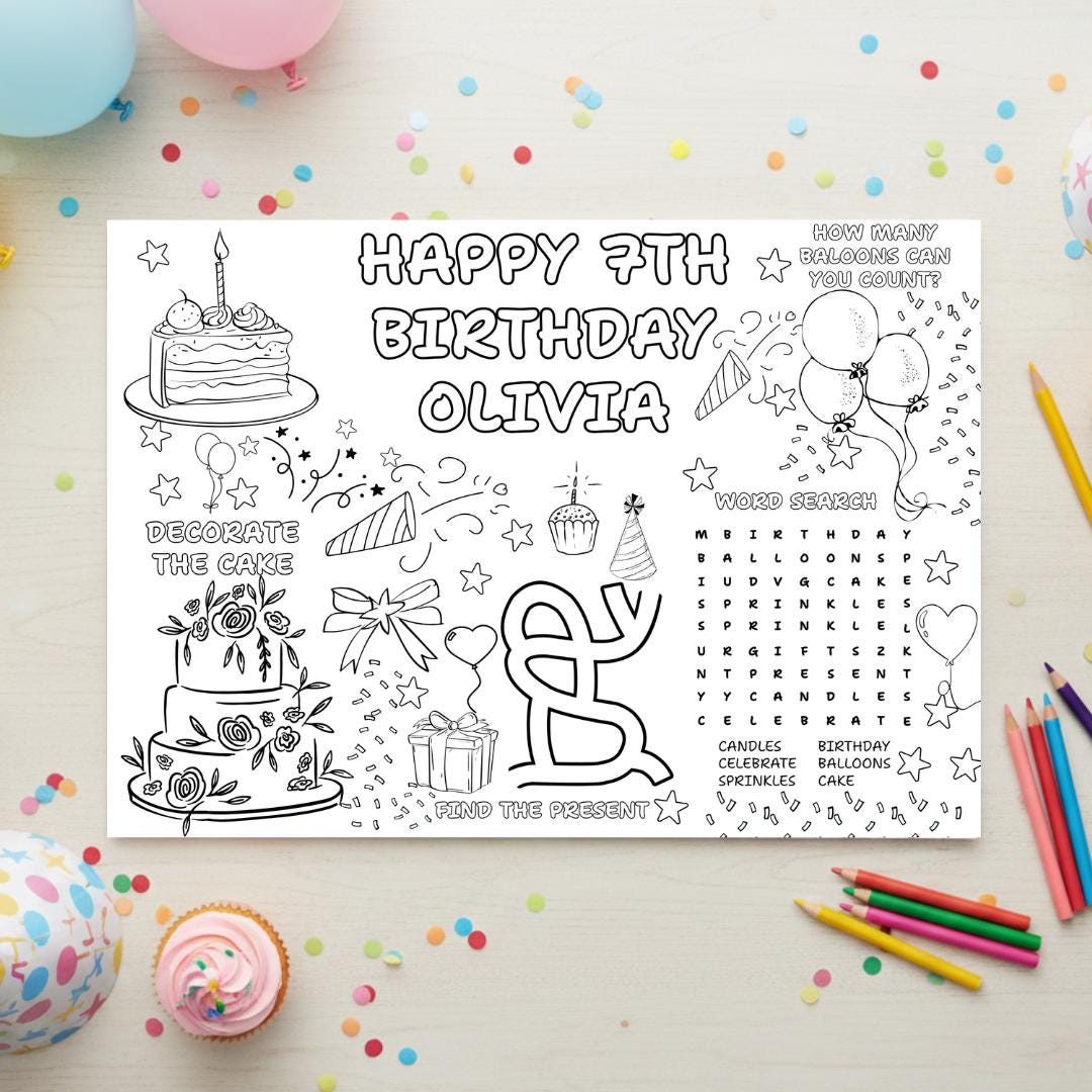 Editable Birthday Activity Placemat Canva Template, Printable Kids ...