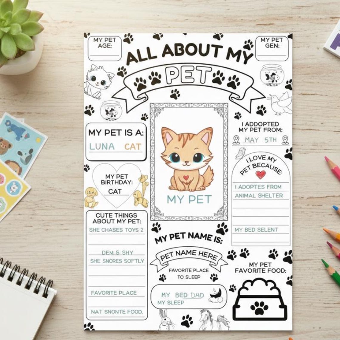Editable All About My Pet Worksheet Canva, Kids Pet Activity Page ...