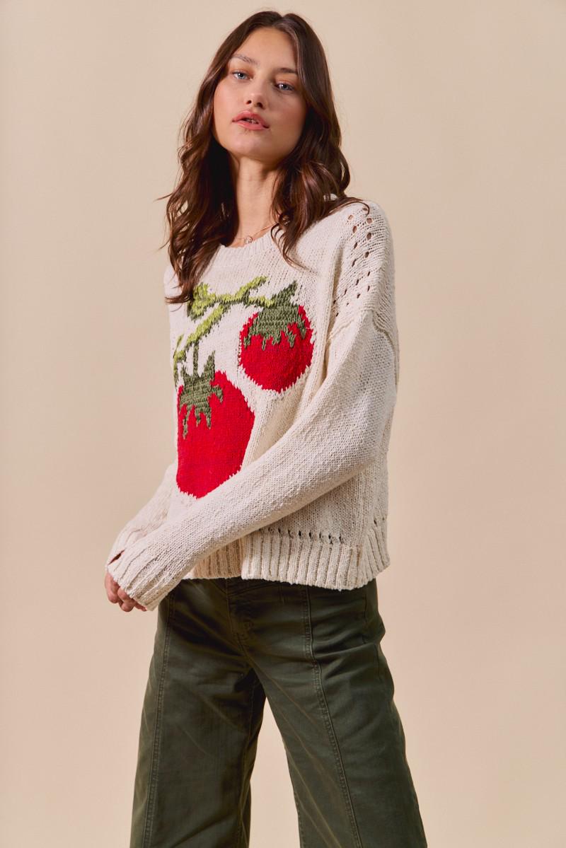 Women’s Knit Tomato Sweater: Cream Round Neck Graphic Pullover S-XL - Etsy