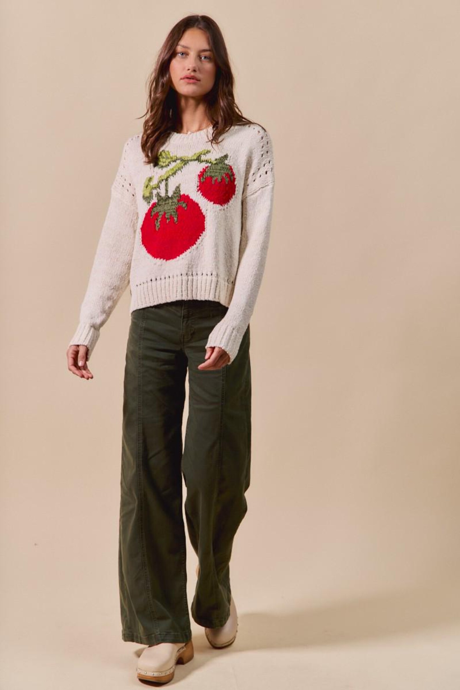 Women’s Knit Tomato Sweater: Cream Round Neck Graphic Pullover S-XL - Etsy