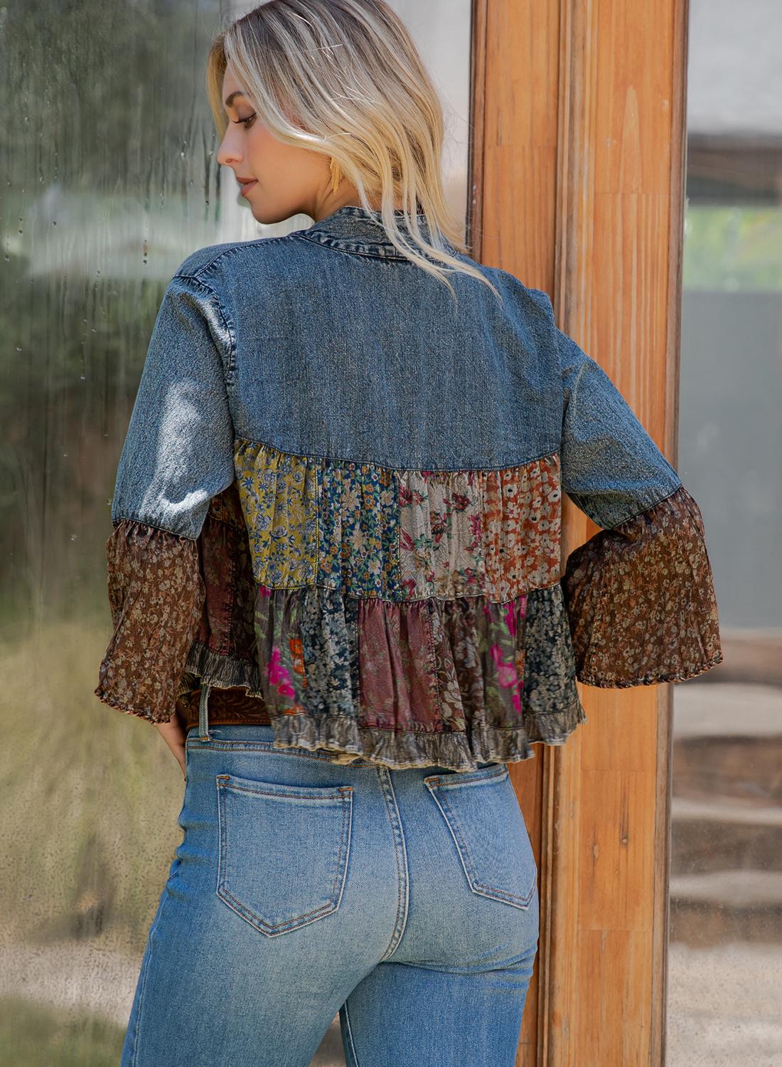 Floral Denim Patchwork Jacket: Eclectic Style Jean Coat - Etsy