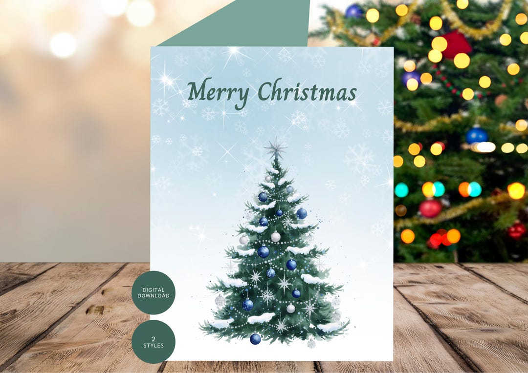 Christmas Tree Holiday Card Bundle | Snowy Watercolor Decor | Printable ...